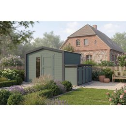 Gartenhaus Weka "Killarney", gr&uuml;ngrau, anthrazit, ohne Fu&szlig;boden, ohne Dacheindeckung, Massivholz, Gartenh&auml;user, Gartenhaus, Doppelt&uuml;r, 1 1/2 Fenster, inkl. 4er M&uuml;lltonnenbox