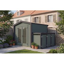 Gartenhaus Weka "Killarney", gr&uuml;ngrau, anthrazit, ohne Fu&szlig;boden, ohne Dacheindeckung, Massivholz, Gartenh&auml;user, Gartenhaus, Doppelt&uuml;r mit Lamellen, inkl. 3er M&uuml;lltonnenbox