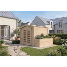 Gartenhaus Weka "Killarney", naturbelassen, ohne Fu&szlig;boden, ohne Dacheindeckung, Massivholz, Gartenh&auml;user, Gartenhaus, Doppelt&uuml;r mit Lamellen, inkl. Hochbeet