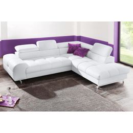 Ecksofa COTTA "Chef L-Form", wei&szlig;, B:257cm H:72cm T:206cm, Luxus-Microfaser (100% Polyester);Kunstleder Softlux;Leder Advantage (abgedecktes Spalt-Rindsleder), R&uuml;ckseite mit schwarzem Spannstoff bezogen;NaturLEDER (echtes Rindsleder), R&uuml;ckseite mit schwarzem Spannstoff bezogen, Sofas, Ecksofa, mit Kopfteilverstellung, edle Metallkufen, wahlweise mit Bettfunktion