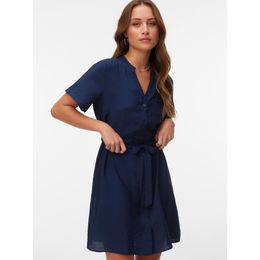 V&eacute;ro Moda Minikleid VERO MODA "VMJOSIE SS SHORT DETAIL DRESS WVN GA", Damen, Gr. L, N-Gr, navy blazer, Web, Obermaterial: 83% Viskose, 17% Nylon, unifarben, regular fit kurz, V-Ausschnitt, Kleider Minikleid, Viskosemischung, regular fit