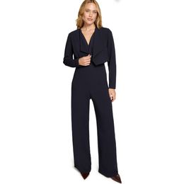 Overall Zero "Damen Wickeloptik weites Bein", Damen, Gr. 34, Normalgr&ouml;&szlig;en, patch cream, dunkelblau, Jersey, Obermaterial: 45% Polyester, 50% Polyester, 5% Elasthan. F&uuml;llung: . &Auml;rmelfutter: 63% Polyacryl, 37% Polyamid, gl&auml;nzend, festlich, figurbetont kn&ouml;chellang, V-Ausschnitt, Overalls Overall, Wickeldesign