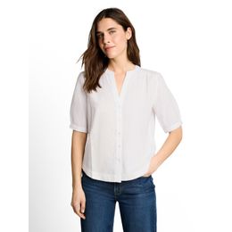 Klassische Bluse Tom Tailor, Damen, Gr. 40, wei&szlig;, Web, Obermaterial: 100% Baumwolle, gemustert, regular fit normal, V-Ausschnitt, Blusen Bluse, mit Muster