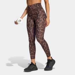 Trainingstights adidas Performance "OPT ESS AOP 7/8", Damen, Gr. XL, N-Gr, earth strata, schwarz, normal, gr., Obermaterial: 85% Polyester, 15% Elasthan, 7/8-L&auml;nge, Hosen