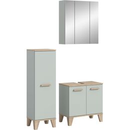 Badm&ouml;bel-Set Welltime "MINTTU, 3-teilige moderne Badkombination im SCANDI-Look", hellgr&uuml;n, eiche hell nachbildung, B:109cm H:190cm T:34cm, Kastenm&ouml;bel-Sets, Badm&ouml;bel-Set, Bad-Kombination, Bad-M&ouml;bel, Badezimmer, Kombination, Kombi, Bad-Set