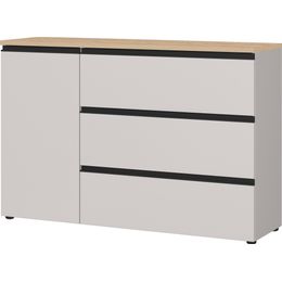 Sideboard Germania "Cormano", kaschmir, lindberg, eiche, nachbildung, B:135cm H:91cm T:41cm, Holzwerkstoff, Sideboards, Sideboard, Kommode mit einer T&uuml;r und drei Schubk&auml;sten