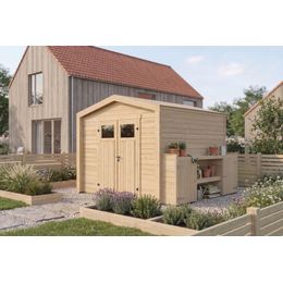 Gartenhaus Weka "Killarney", naturbelassen, ohne Fu&szlig;boden, ohne Dacheindeckung, Massivholz, Gartenh&auml;user, Gartenhaus, Doppelt&uuml;r, 1/4 verglast, inkl. Pflanztisch