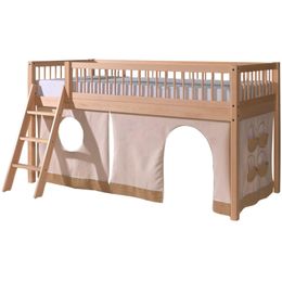 Spielbett Vipack "Forrest mit hochwertiger und stabiler Verarbeitung, Made in Europe", buche natur, buche natur, buche natur, B:135,5cm H:114cm L:207,5cm, Betten, Ausf. Buche massiv natur, inkl. Textilvorhang 3-tlg.