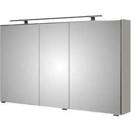 Spiegelschrank SAPHIR "3 Dreht&uuml;ren einfach verspiegelt und 6 Glaseinlegeb&ouml;den", kaschmir matt, B:120cm H:70,3cm T:14,9cm, Holzwerkstoff, Schr&auml;nke, Spiegelschrank