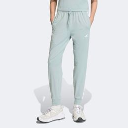 Sporthose adidas Sportswear "W 3S SJ JOGGER", Damen, Gr. L, N-Gr, wonder sage, wei&szlig;, normal, gr., Obermaterial: 93% Baumwolle, 7% Elasthan, Hosen Sporthose, L&auml;ssig geschnitten, hoher Bund, schmal zulaufende Beinform