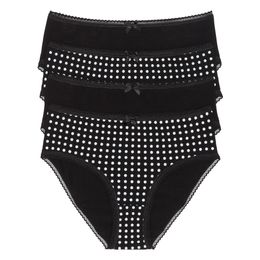 Maxislip bonprix, Damen, Gr. 40/42 (M), 4 Stk., schwarz-wei&szlig; (schwarz, wei&szlig;), Jersey, Obermaterial: 95% Baumwolle, 5% Elasthan, gemustert, unifarben, k&ouml;rpernah, Unterhosen, klassischer Stil, figurnaher Schnitt, mit dekorativer Schleife