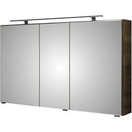 Spiegelschrank SAPHIR "3 Dreht&uuml;ren einfach verspiegelt und 6 Glaseinlegeb&ouml;den", eiche ribbeck quer nachbildung, B:120cm H:70,3cm T:14,9cm, Holzwerkstoff, Schr&auml;nke, Spiegelschrank