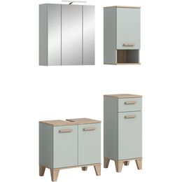 Badm&ouml;bel-Set Welltime "MINTTU, 4-teilige moderne Badkombi im SCANDI-Look, inkl. Beleuchtung", hellgr&uuml;n, eiche hell nachbildung, B:109cm H:190cm T:34cm, Kastenm&ouml;bel-Sets, Badm&ouml;bel-Set, Bad-Kombination, Bad-M&ouml;bel, Badezimmer, Kombination, Kombi, Bad-Set