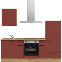 K&uuml;chenzeile Nobilia "Easytouch I", NEU: individuell anpassbar mit gratis Profi-Beratung", rot (k&uuml;che: rot, korpus: eiche sierra nachbildung, arbeitsplatte: eiche sierra nachbildung), B:240,3cm H:216,6cm T:60cm, Komplettk&uuml;chen-Sets, K&uuml;chenzeile, vormontiert, Breite 240 cm, Ausrichtung w&auml;hlbar, wahlw. mit E-Ger&auml;ten