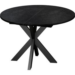 M&auml;usbacher Esstisch M&Auml;USBACHER, schwarz feinstruktur, schwarzstahl, schwarz feinstruktur, schwarzstahl, B:110cm H:76cm T:110cm, Tische, Esstisch, Runder Esstisch, Metallgestell in Stern-Form, ausziehbar