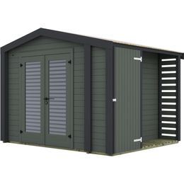 Gartenhaus Weka "Killarney", gr&uuml;ngrau, anthrazit, ohne Fu&szlig;boden, ohne Dacheindeckung, Massivholz, Gartenh&auml;user, Gartenhaus, Doppelt&uuml;r mit Lamellen, inkl. Holzlager