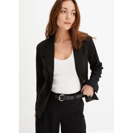 Jackenblazer bonprix "Blazer", Damen, Gr. 44, schwarz, Obermaterial: 76% Polyester, 22% Viskose, 2% Elasthan. Futter: 100% Polyester, festlich, schmal, Blazer, festlicher Stil, schmale Passform, mit Paspeltaschen