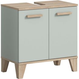 Waschbeckenunterschrank Welltime "MINTTU, Breite 60 cm, 2 T&uuml;ren, 1 Einlegeboden, 2 F&auml;cher", hellgr&uuml;n, eiche hell nachbildung, B:60cm H:61cm T:34cm, FSC-zertifizierter Holzwerkstoff, Schr&auml;nke, Waschbeckenunterschrank, Badm&ouml;bel, Badschrank, Schrank, Kommode, Bad, Unterschrank