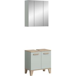 Badm&ouml;bel-Set Welltime "MINTTU, 2-teilige moderne Badkombination im SCANDI-Look", hellgr&uuml;n, eiche hell nachbildung, B:60cm H:190cm T:34cm, Kastenm&ouml;bel-Sets, Badm&ouml;bel-Set, Bad-Kombination, Bad-M&ouml;bel, Badezimmer, Kombination, Kombi, Bad-Set