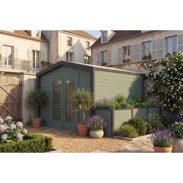 Gartenhaus Weka "Killarney", gr&uuml;ngrau, anthrazit, ohne Fu&szlig;boden, ohne Dacheindeckung, Massivholz, Gartenh&auml;user, Gartenhaus, Doppelt&uuml;r mit Lamellen, inkl. Hochbeet