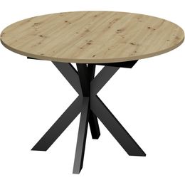 M&auml;usbacher Esstisch M&Auml;USBACHER, schwarz feinstruktur, asteiche, schwarz feinstruktur, asteiche, B:110cm H:76cm T:110cm, Tische, Esstisch, Runder Esstisch, Metallgestell in Stern-Form, ausziehbar