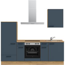 K&uuml;chenzeile Nobilia "Easytouch I", NEU: individuell anpassbar mit gratis Profi-Beratung", blau (k&uuml;che: blau, korpus: eiche sierra nachbildung, arbeitsplatte: eiche sierra nachbildung), B:240,3cm H:216,6cm T:60cm, Komplettk&uuml;chen-Sets, K&uuml;chenzeile, vormontiert, Breite 240 cm, Ausrichtung w&auml;hlbar, wahlw. mit E-Ger&auml;ten