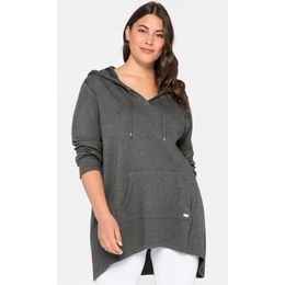 sheego Gro&szlig;e Gr&ouml;&szlig;en Longshirt im Vokuhila-Schnitt, grau meliert, Gr&ouml;&szlig;e 56/58 - Damen