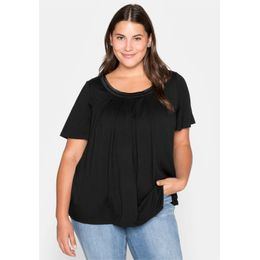 sheego Damen Shirt mit Kellerfalte vorn, schwarz, Gr&ouml;&szlig;e 48/50