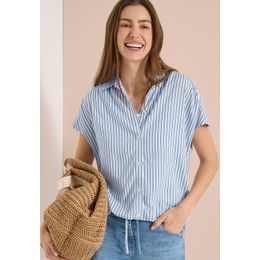 Kurzarmbluse Cecil, Damen, Gr. L (42), blouse blau, Stoff, 100% Viskose, gestreift, klassisch normal, V-Ausschnitt, abgesteppt, Blusen, aus softer Viskose