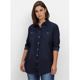 sheego Gro&szlig;e Gr&ouml;&szlig;en Jeansbluse mit Druckkn&ouml;pfen, dark blue denim, Gr&ouml;&szlig;e 54 - Damen