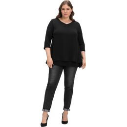 sheego Gro&szlig;e Gr&ouml;&szlig;en Blusenshirt mit Zipfelsaum, schwarz, Gr&ouml;&szlig;e 52/54 - Damen