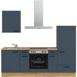 K&uuml;chenzeile Nobilia "Easytouch I", NEU: individuell anpassbar mit gratis Profi-Beratung", blau (k&uuml;che: blau, korpus: eiche sierra nachbildung, arbeitsplatte: eiche sierra nachbildung), B:240,3cm H:216,6cm T:60cm, Komplettk&uuml;chen-Sets, K&uuml;chenzeile, vormontiert, Breite 240 cm, Ausrichtung w&auml;hlbar, wahlw. mit E-Ger&auml;ten