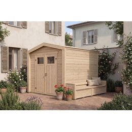 Gartenhaus Weka "Killarney", naturbelassen, ohne Fu&szlig;boden, ohne Dacheindeckung, Massivholz, Gartenh&auml;user, Gartenhaus, Doppelt&uuml;r, 1/4 verglast, inkl. Sitztruhe