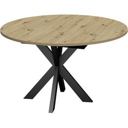 M&auml;usbacher Esstisch M&Auml;USBACHER, schwarz feinstruktur, asteiche, schwarz feinstruktur, asteiche, B:130cm H:76cm T:130cm, Tische, Esstisch, Runder Esstisch, Metallgestell in Stern-Form, ausziehbar
