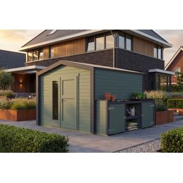 Gartenhaus Weka "Killarney", gr&uuml;ngrau, anthrazit, ohne Fu&szlig;boden, ohne Dacheindeckung, Massivholz, Gartenh&auml;user, Gartenhaus, Doppelt&uuml;r, 1 1/2, Fenster an Seite, inkl. Pflanztisch