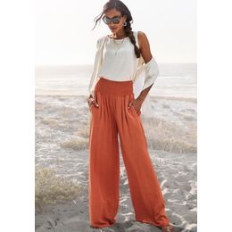 Leinenhose French Connection, Damen, Gr. 32/34, N-Gr, rost, Web, Obermaterial: 80% Viskose, 20% Leinen, unifarben, Basic, figurumspielend lang, Hosen, mit gerafftem Bund, weite Palazzohose f&uuml;r den Sommer