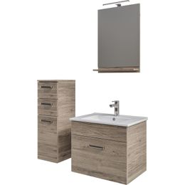 Badm&ouml;bel-Set SAPHIR "5-teilig, mit Spiegel und Leuchte", sanremo eiche terra quer nachbildung, B:95cm H:200cm T:45cm, Kastenm&ouml;bel-Sets, Badm&ouml;bel-Set