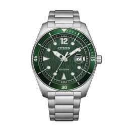 Solaruhr Citizen "Eco-Drive Day Date", silberfarben, gr&uuml;n, Armbanduhren, Herren, Armbanduhr, Herrenuhr, Edelstahlarmband, analog, Big Date