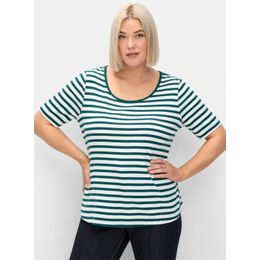 sheego Damen Streifenshirt mit Rundhalsausschnitt, petrol-wei&szlig;, Gr&ouml;&szlig;e 44/46