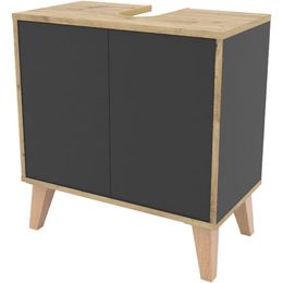 Waschtisch Welltime, basalt grau, B:60cm H:63cm T:32,5cm, ABS-Kunststoff, Holzwerkstoff, Waschtische, Waschtisch
