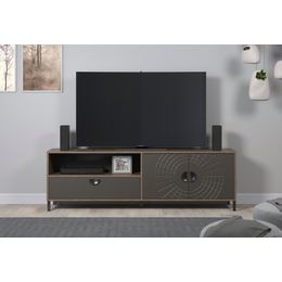 Lowboard Home Affaire "Fusion", perlbronze, rostoptik, B:183cm H:55cm T:40cm, Holzwerkstoff, Kunststoff, MDF, Metall, Sideboards, Lowboard, TV-Lowboard mit Soft-Close-T&uuml;ren & Schubkasten &ndash; (B/T/H) 183/40/55 cm