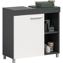 Waschbeckenunterschrank Welltime "HANO, TOPSELLER, Badezimmer, WBU, Waschtisch, Kommode, Unterschrank", anthrazit, wei&szlig;, B:65cm H:63cm T:31cm, FSC-zertifizierter Holzwerkstoff, Schr&auml;nke, Waschbeckenunterschrank, 1 T&uuml;r, 2 h&ouml;henverstellbare E-B&ouml;den, 4 F&auml;cher, mit Siphonausschnitt