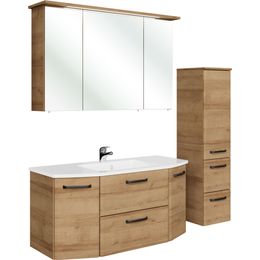 Badm&ouml;bel-Set SAPHIR "Quickset 318, mit T&uuml;rd&auml;mpfer", riviera eiche quer nachbildung, B:142cm H:200cm T:48cm, Holzwerkstoff, Kastenm&ouml;bel-Sets, Badm&ouml;bel-Set, Badezimmer-Set mit Mineralmarmorwaschtisch und Midischrank