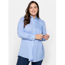 sheego Gro&szlig;e Gr&ouml;&szlig;en Gestreifte Bluse in Longform, mittelblau, Gr&ouml;&szlig;e 52 - Damen