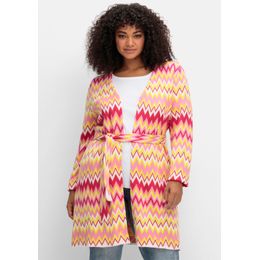 sheego by Joe Browns Damen Longstrickjacke mit Zick-Zack-Muster, cremeros&eacute;-offwhite, Gr&ouml;&szlig;e 44/46