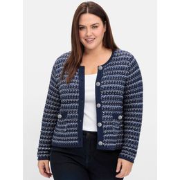 sheego Gro&szlig;e Gr&ouml;&szlig;en Strickjacke mit Glitzerstreifen, blau gemustert, Gr&ouml;&szlig;e 52/54 - Damen