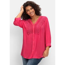 sheego by Joe Browns Damen Cr&ecirc;pebluse mit Biesen und H&auml;kelspitze, pink, Gr&ouml;&szlig;e 50