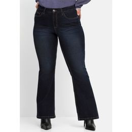 sheego Gro&szlig;e Gr&ouml;&szlig;en Bootcut-Jeans mit 3D-Catfaces, dark blue denim, Gr&ouml;&szlig;e 112 - Damen