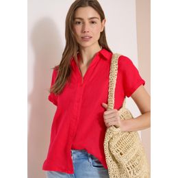 Kurzarmbluse Cecil, Damen, Gr. L (42), fresh rot, Web, 100% Leinen, unifarben, klassisch normal, Rundhals, B&uuml;ndchen, Blusen, aus Leinen