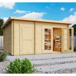 Gartenhaus Lasita Maja "Belmont 1", beige (naturbelassen), Fu&szlig;boden im Gartenhaus, ohne Dacheindeckung, Massivholz, Gartenh&auml;user, Gartenhaus, Blockbohlenhaus 28mm, 2-Raum